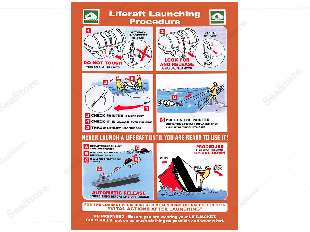 'Life Raft Launching Procedure' Sticker | Sea Store